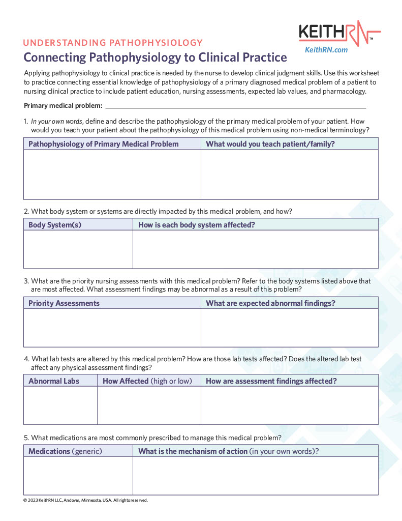 Patho to Practice Worksheet Landing - KeithRN